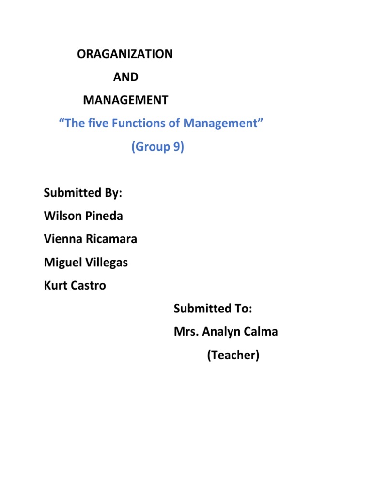 5 Functions of Management | PDF | Goal | Strategic Planning