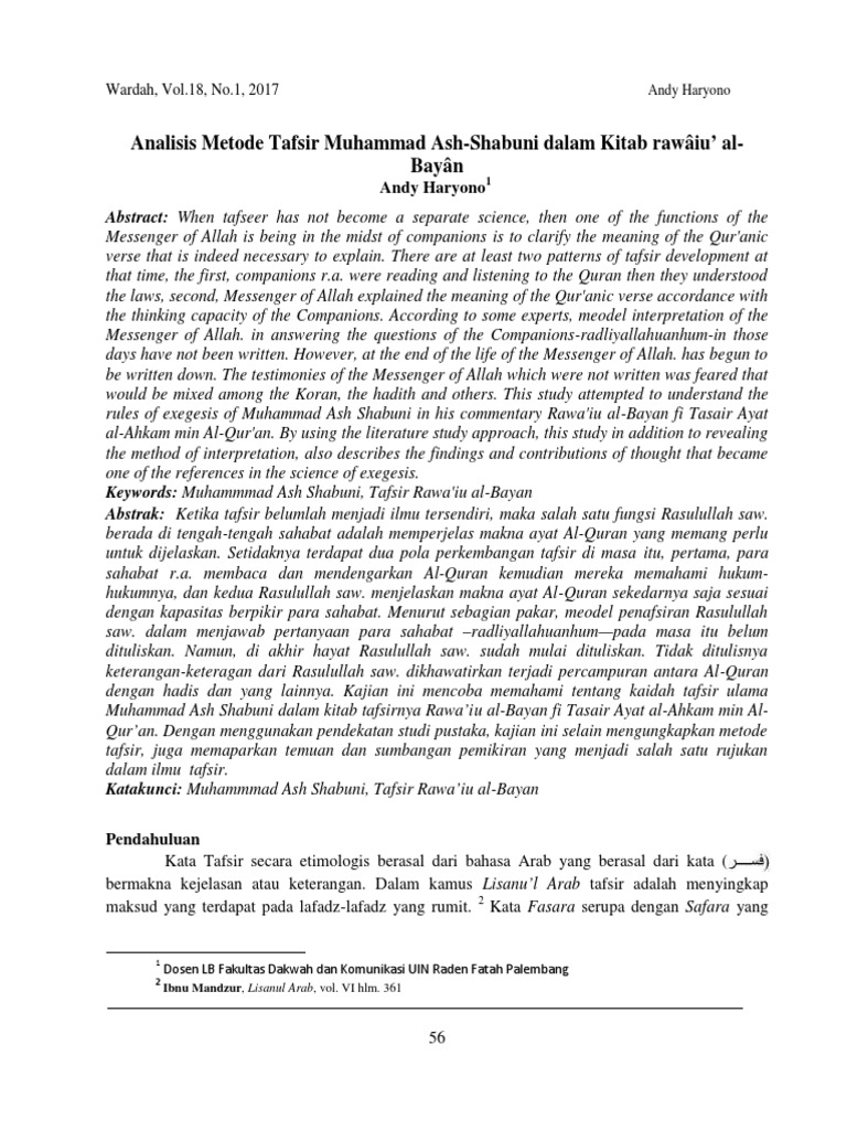 Analisis Metode Tafsir Muhammad Ash-Shabuni Dalam Kitab Rawâiu' Al ...