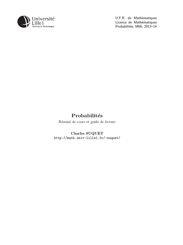 Résumé de cours sur les probabilités | PDF | Dé | Probabilité