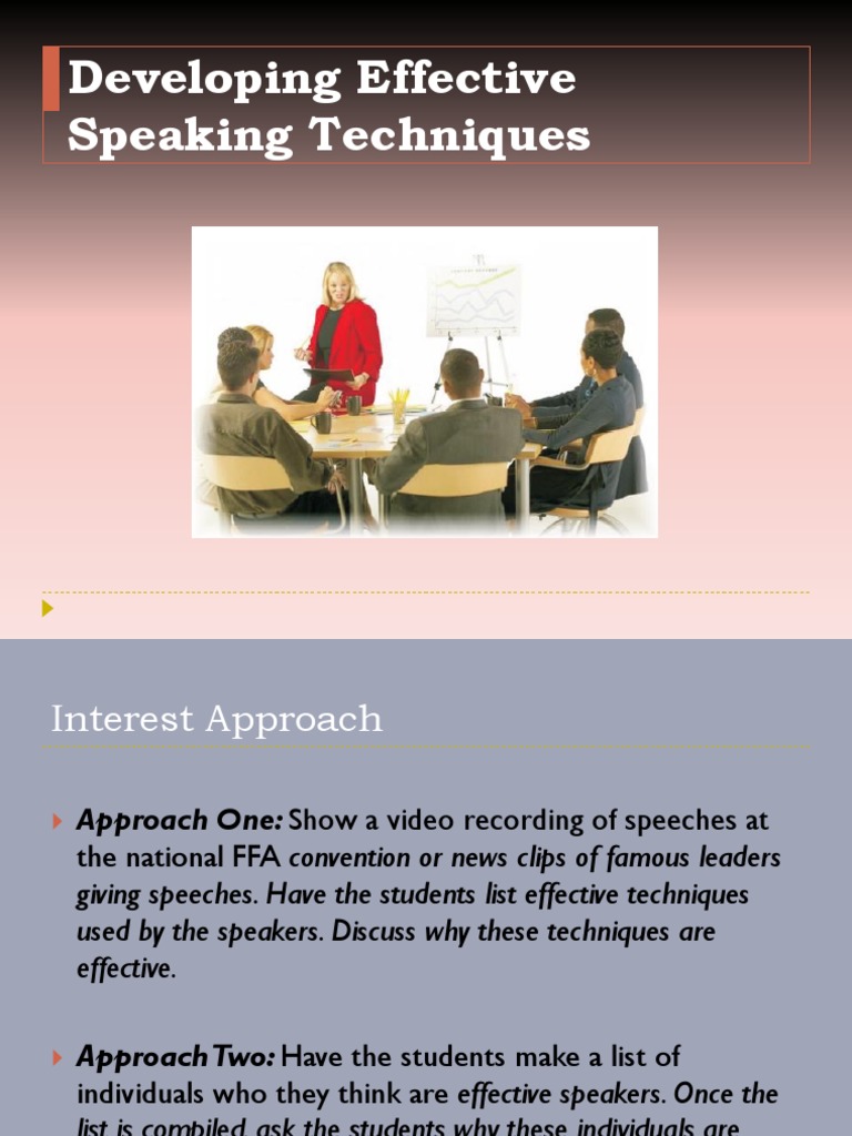 Effective Speaking Techniques | PDF | Public Speaking | Nonverbal Communication
