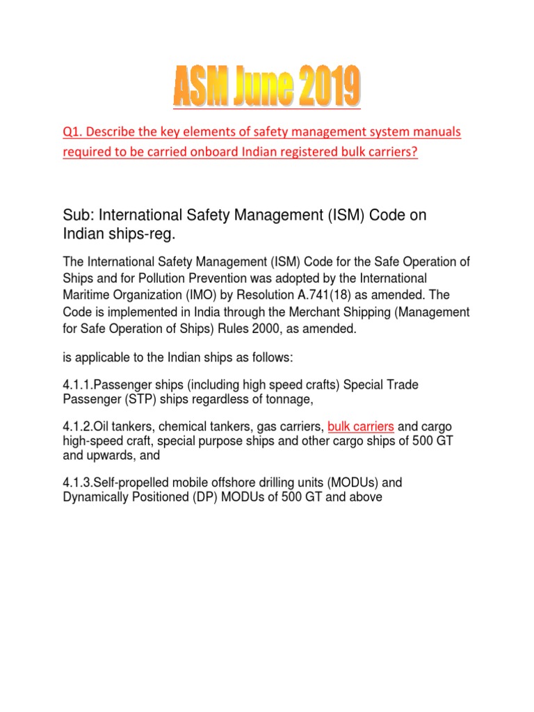 ASM June 2019 ISM Manual | PDF | Ships | Emergency