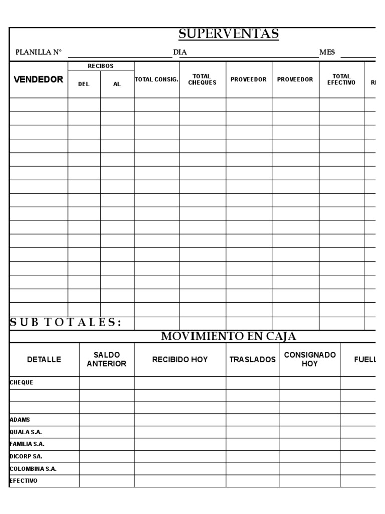 Planilla Caja Diaria - CONTROL DE DOCUMENTOS | PDF