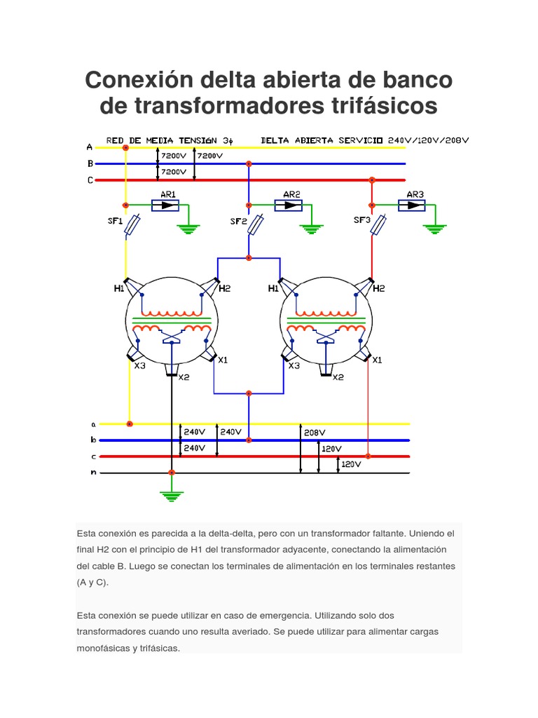 Conexión Delta Abierta de Banco de Transformadores Trifásicos PDF | PDF