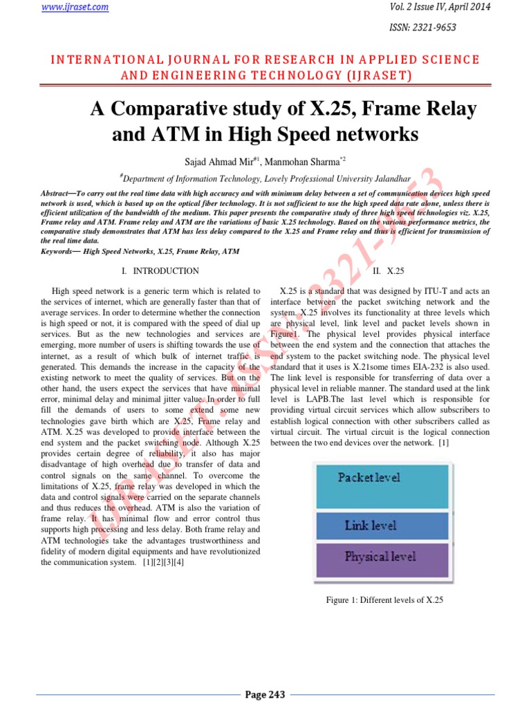 A Comparative Study of X.25, Frame Relay and ATM in High Speed Networks ...