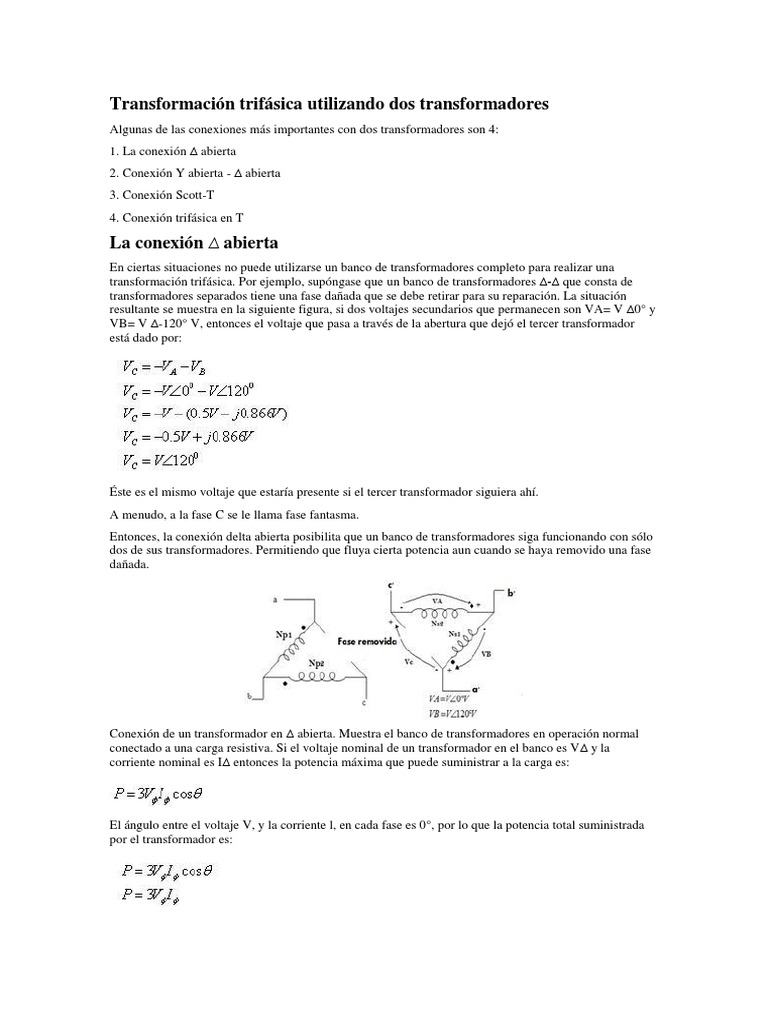 Conexión Delta Abierta de Banco de Transformadores Trifásicos | PDF ...