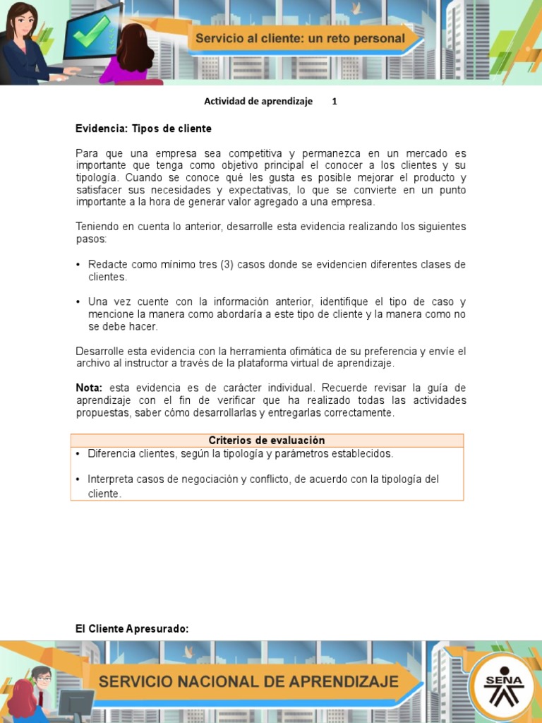 AA1 Evidencia Tipos de Cliente | PDF | Cliente | Aprendizaje