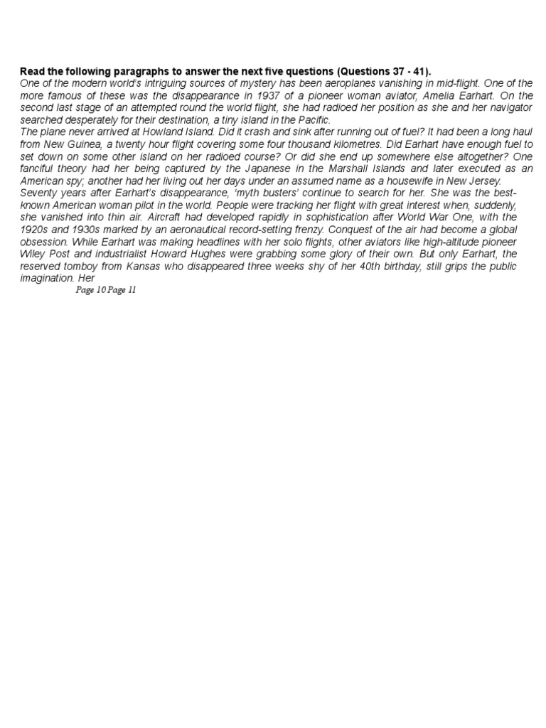Reading Comprehension Amelia Earhart | PDF | Aviation