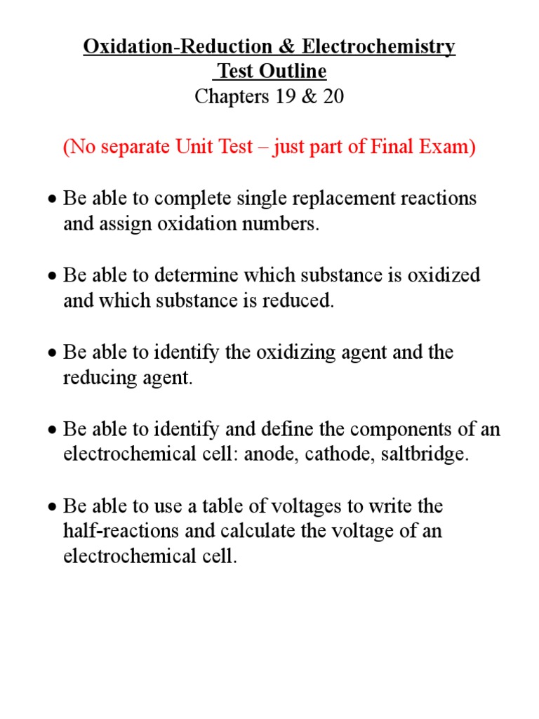 Oxidation Reduction Test Outline | PDF