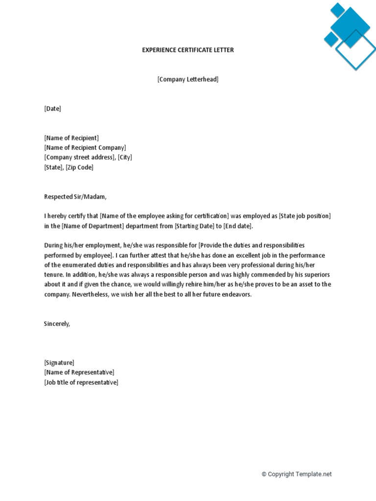 Experience Certificate Letter | PDF