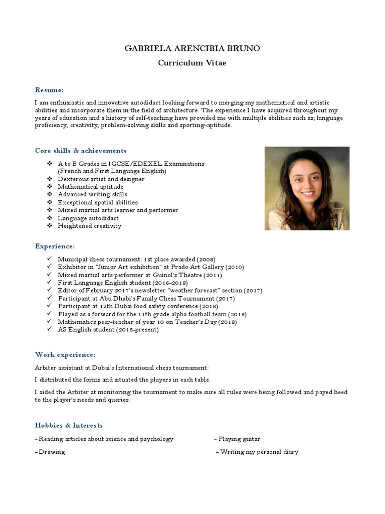 Gabriela Arencibia Bruno Curriculum Vitae: Resume | PDF