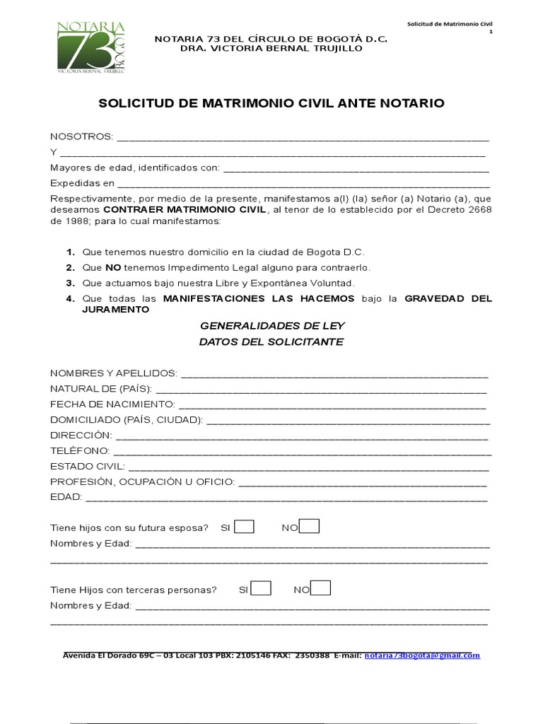 Solicitud Matrimonio Ante Notario | PDF | Matrimonio | Información del gobierno