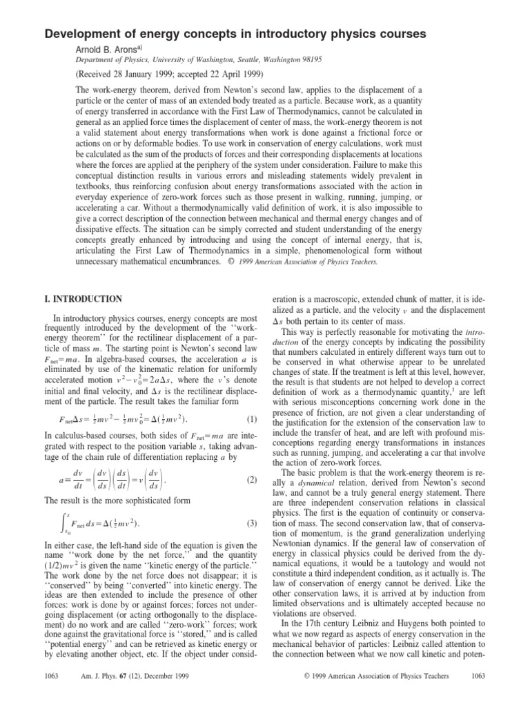 Development of Energy Concepts in Introductory Physics Courses | PDF ...