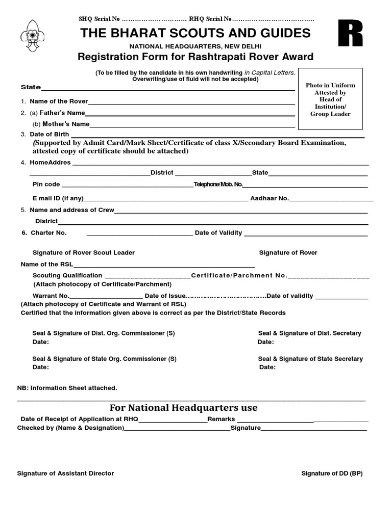 The Bharat Scouts and Guides: Registration Form For Rashtrapati Rover ...