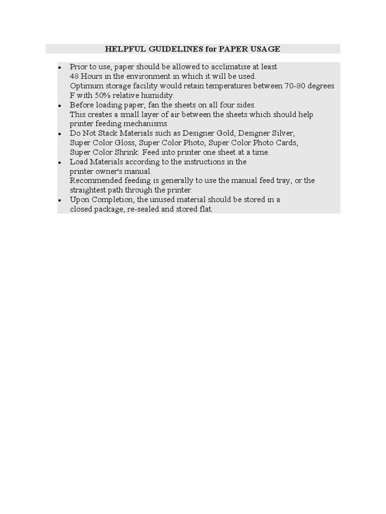 Helpful Guidelines For Paper Usage | PDF | Paper | Humidity