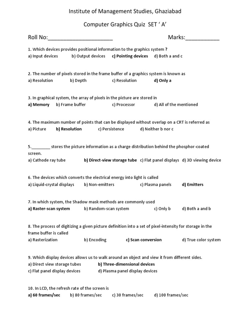 Quiz With Answer Cga | PDF | Computer Monitor | Display Resolution