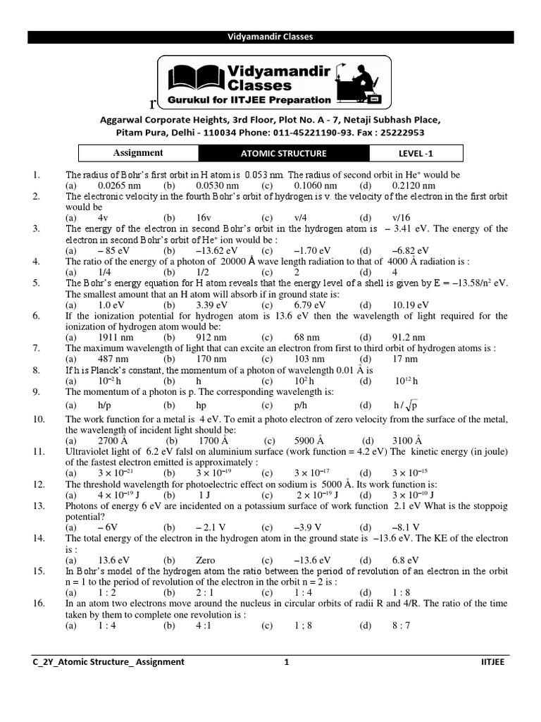 C 2Y Atomic Structure Assignment | PDF | Electron | Atoms