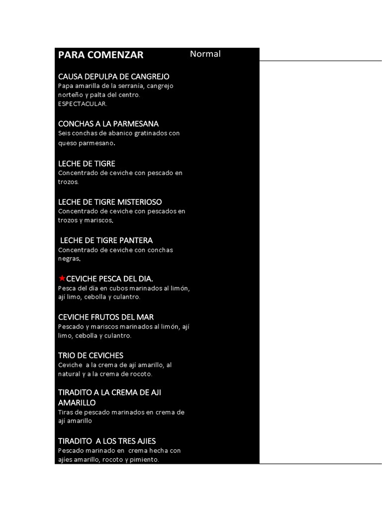 Carta El Embarcadero Ceviches | PDF | Mariscos | Cocina latinoamericana