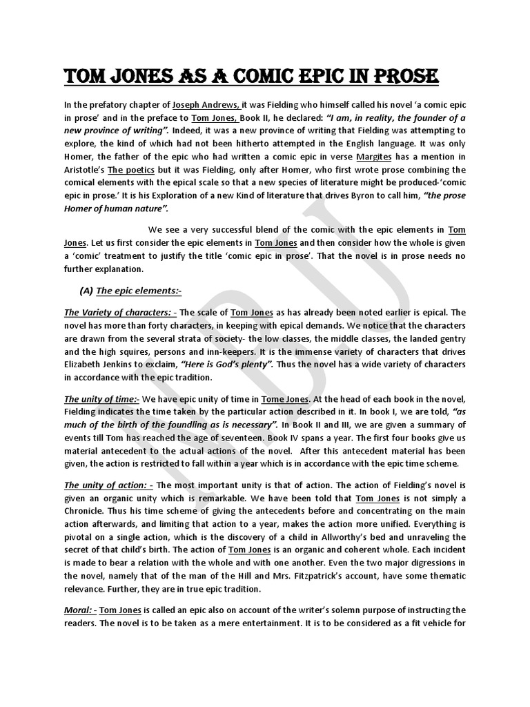 Tom Jones As A Comic Epic in Prose | PDF | The History Of Tom Jones, A ...