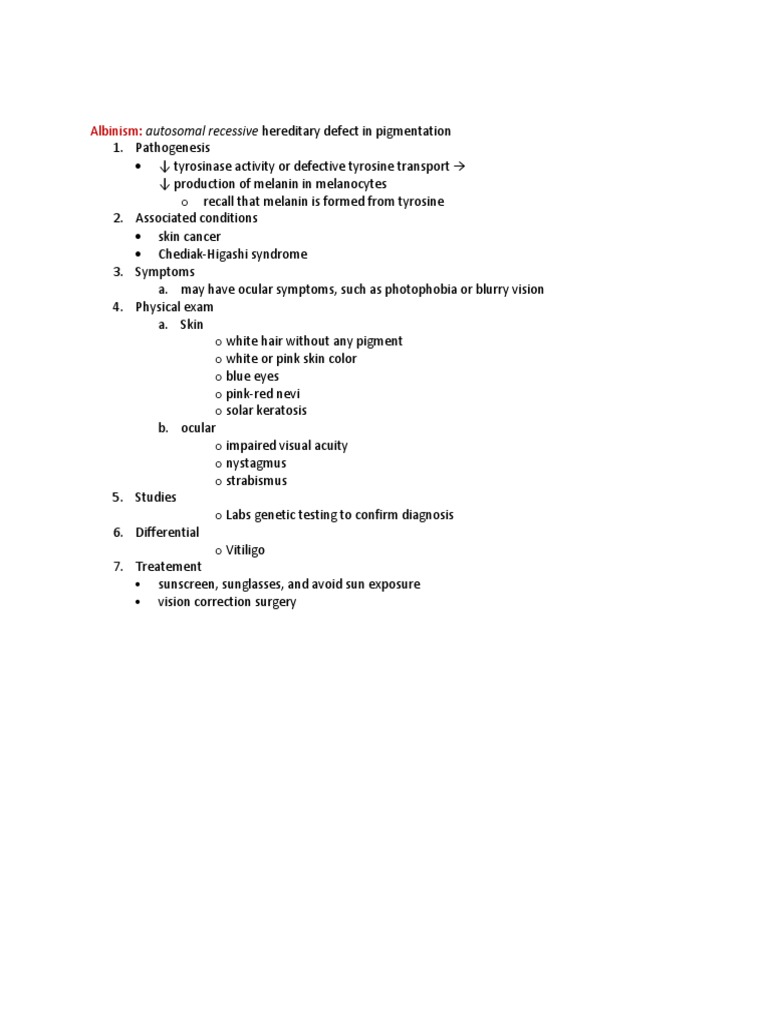 Albinism: Hereditary Pigmentation Defect | PDF