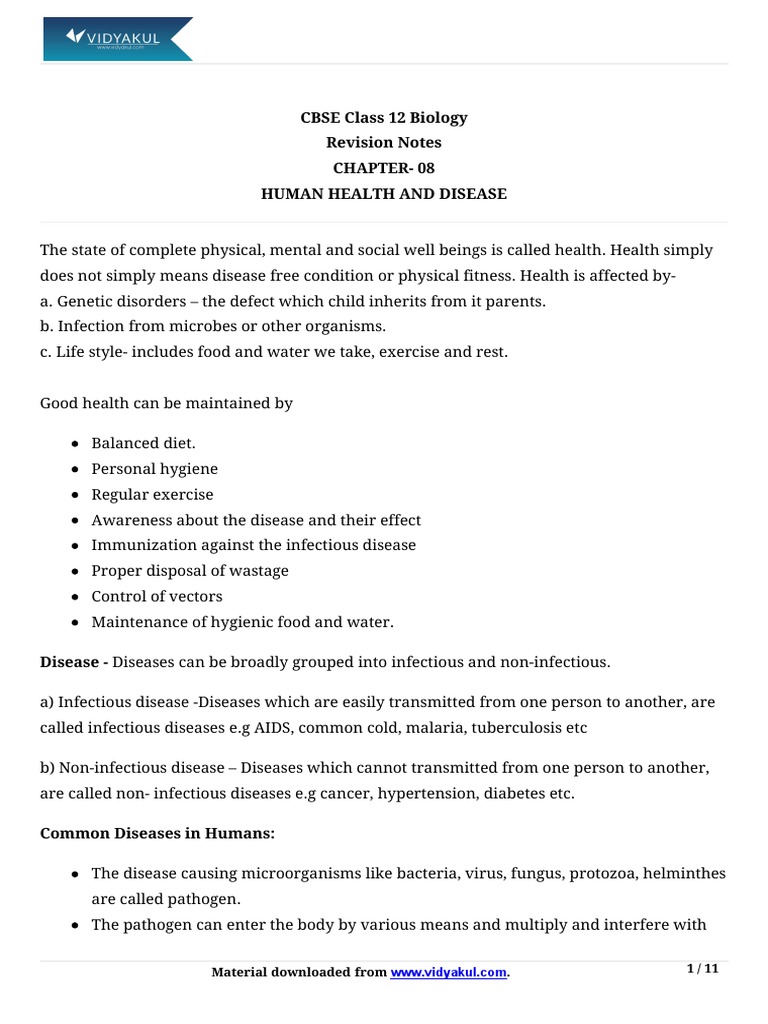 12 Biology Notes Ch08 Human Health and Disease | PDF | Immune System ...