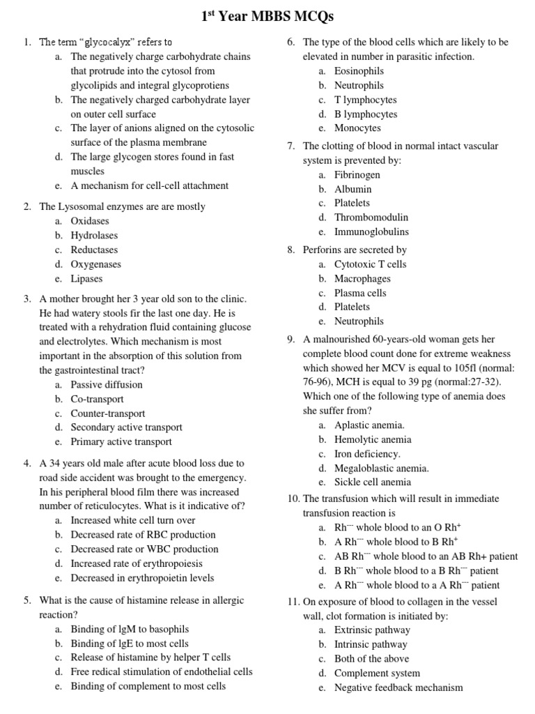 1st Year MBBS MCQs | PDF | Muscle Contraction | Skeletal Muscle