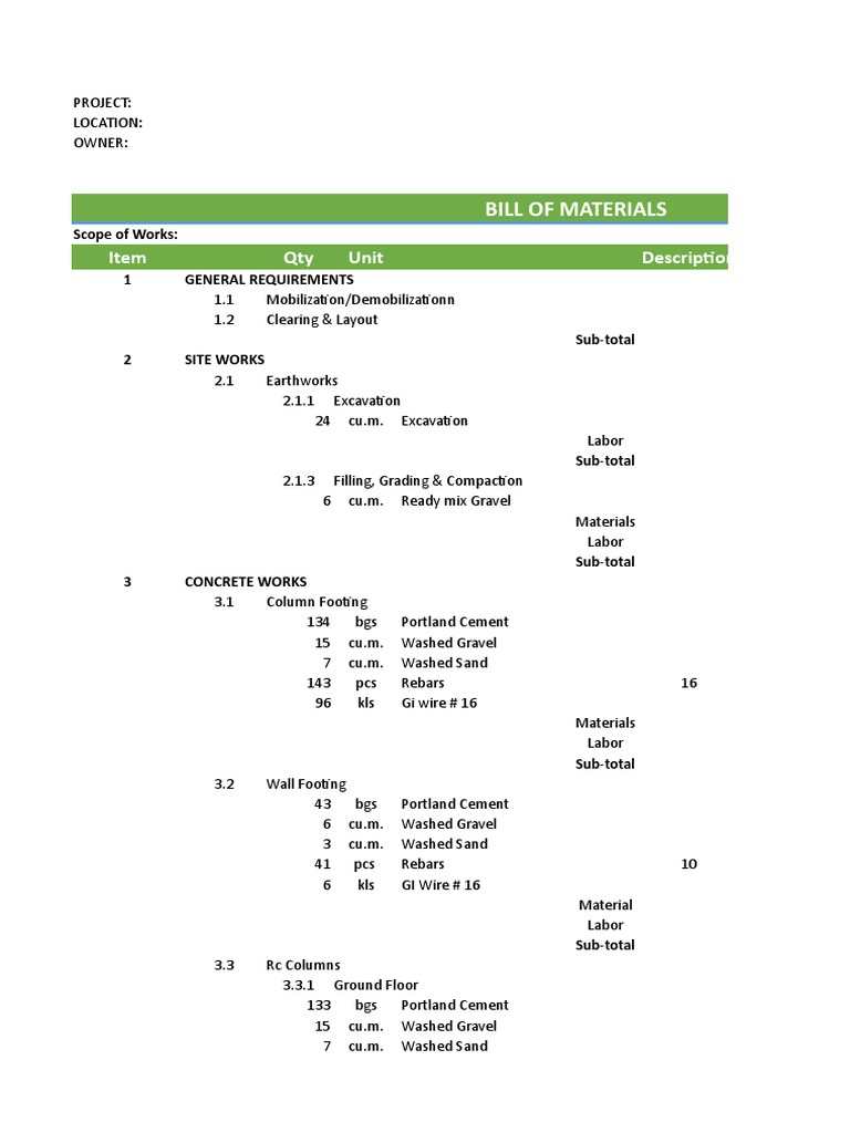 Bill of Materials | Download Free PDF | Plumbing | Structural Engineering