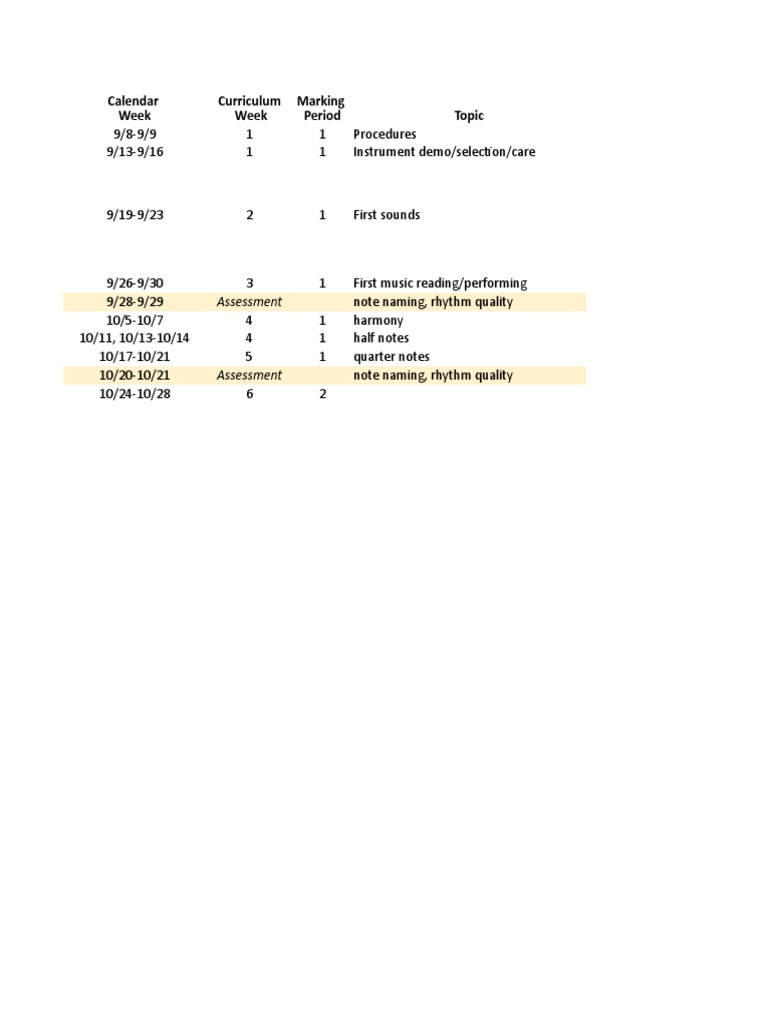 Music Curriculum Schedule Overview | PDF | Language Arts & Discipline | Art