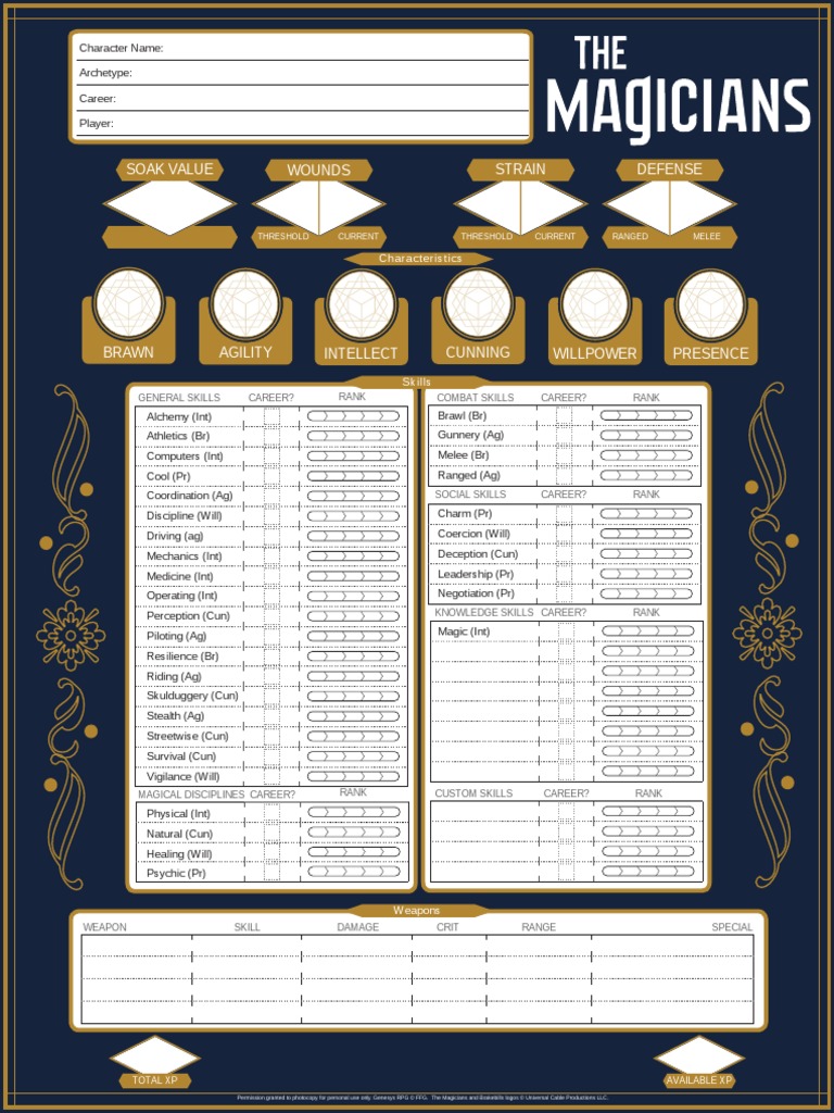 Magicians Character Sheet | PDF | Role Playing | Entertainment
