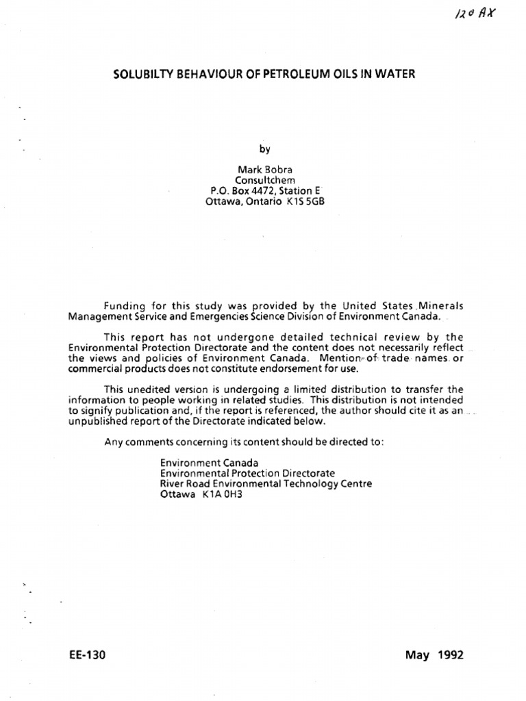 Solubilty Behaviour of Petroleum Oils in Water | PDF | Solubility ...