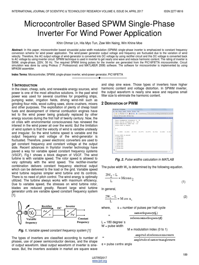 Microcontroller Based SPWM Single Phase Inverter For Wind Power Application | Download Free PDF ...