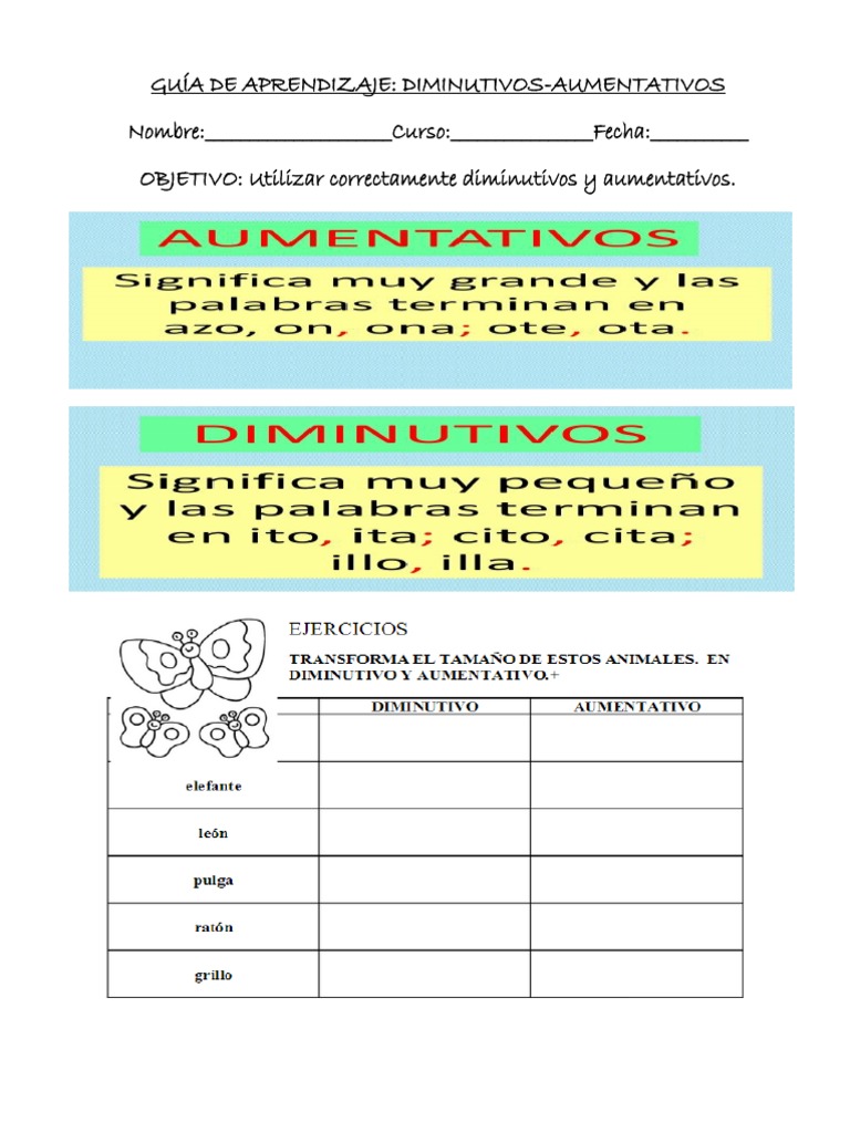 GUÍA de APRENDIZAJE... Aumentativos-Diminutivos | PDF | Crecimiento ...