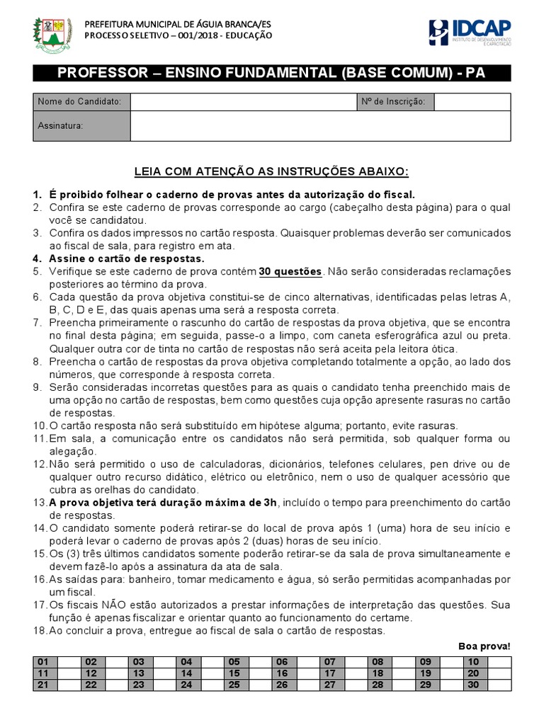 Prova Idcap | PDF | Pronome | Substantivo