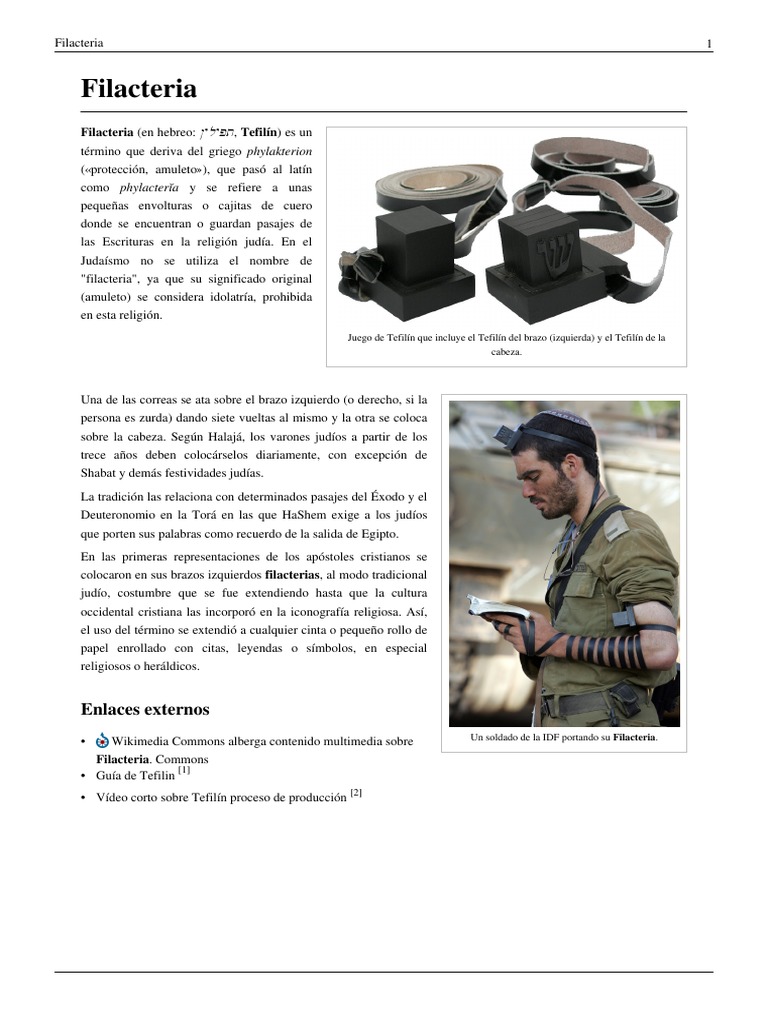 Tefilín o Filacterias - WKPD | PDF | Ley judía y rituales | Ley judía