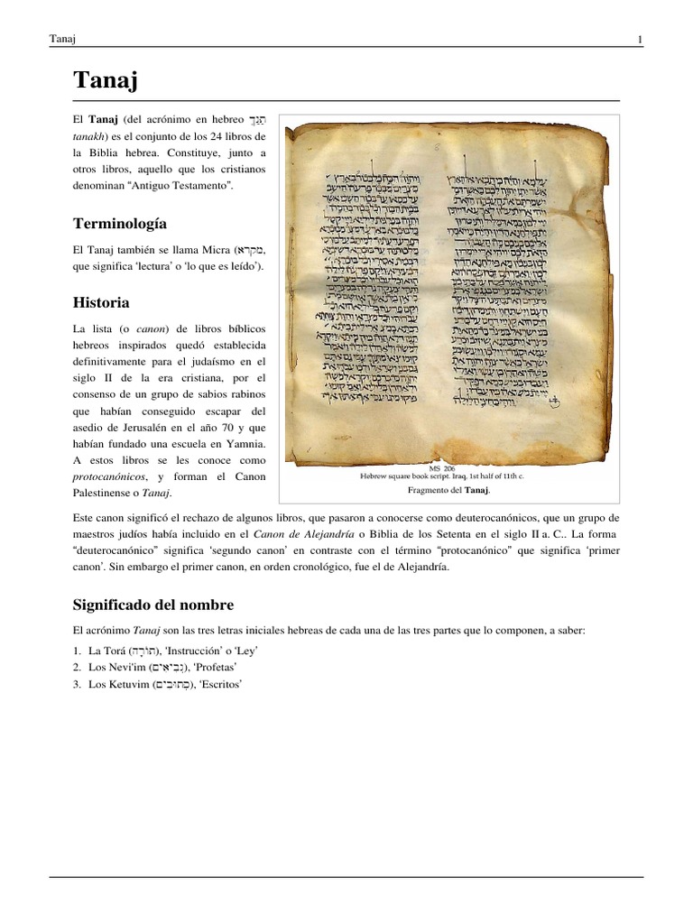TANAJ o Acrónimo Hebreo KNT o MICRA o Lectura o Lo Que Es Leído o BIBLIA HEBREA o Canon ...