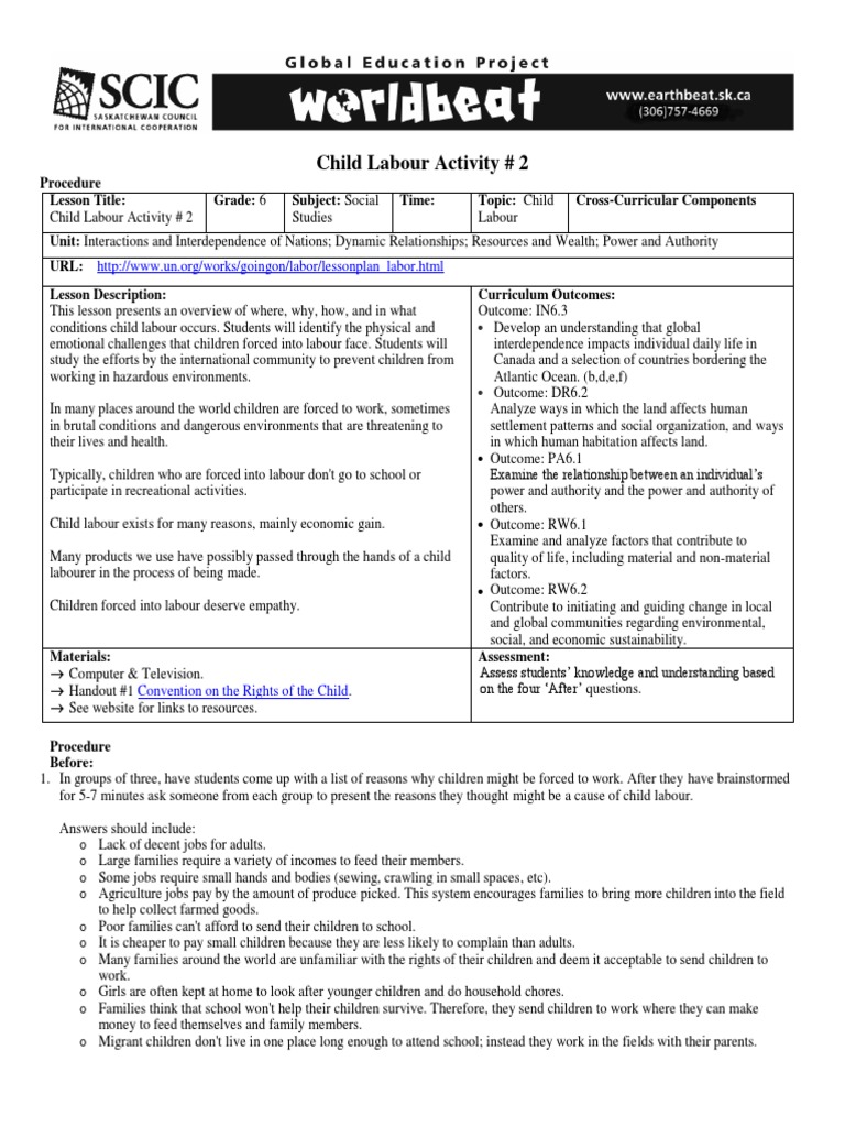 Child Labour Activity 2 Complete PDF | PDF | Child Labour ...