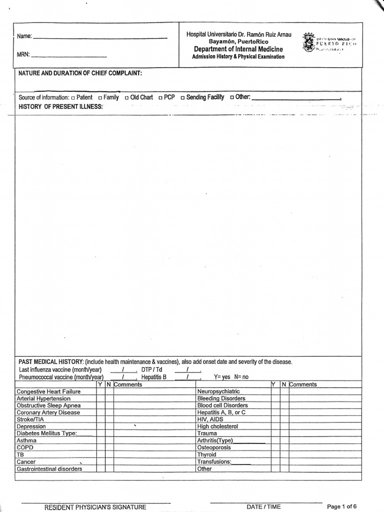 H&P Template | PDF | Symptoms And Signs | Health Sciences