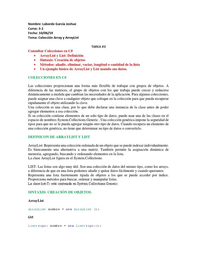 Colecciones C Pdf Objeto Informática C Sharp Lenguaje De Programación