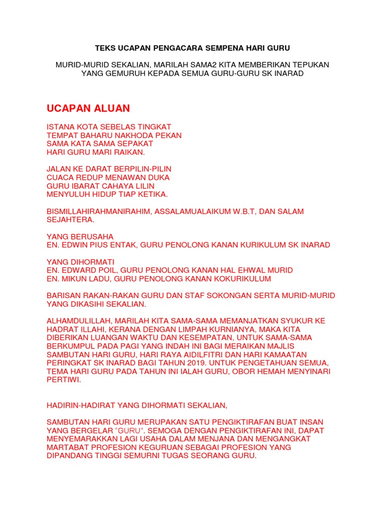 Teks Pengacara Majlis Sambutan Hari Guru | PDF | Kajian Bahasa Asing