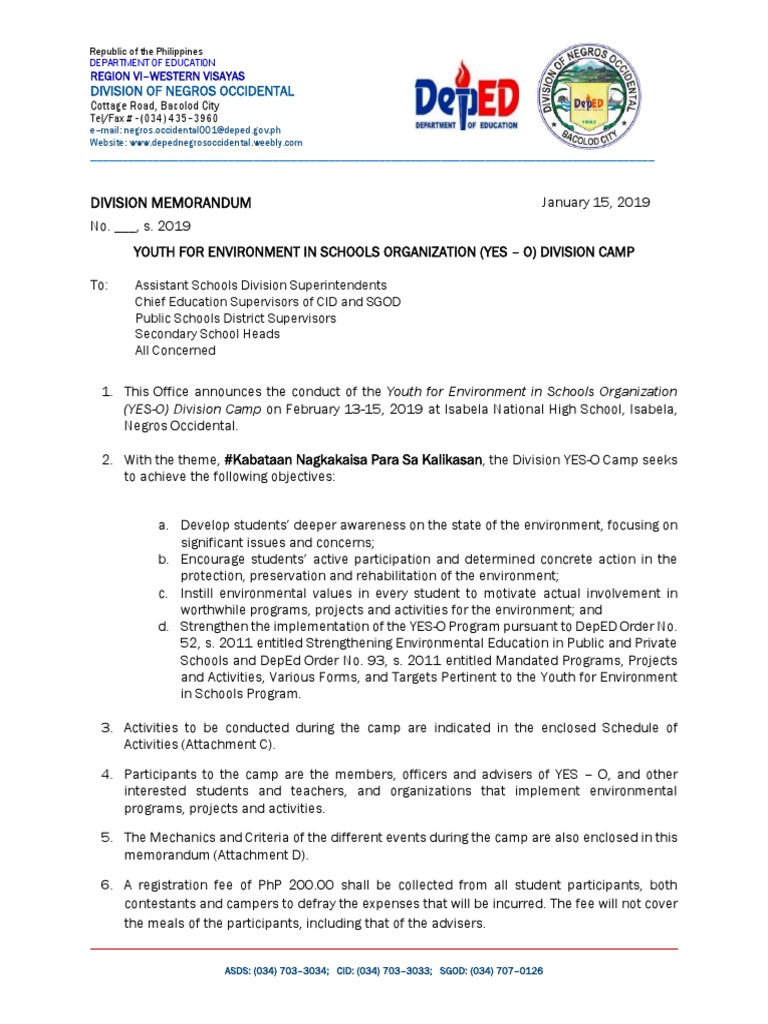 Memo 2019 Yes Odivision Camp Final | PDF | Fee | Government