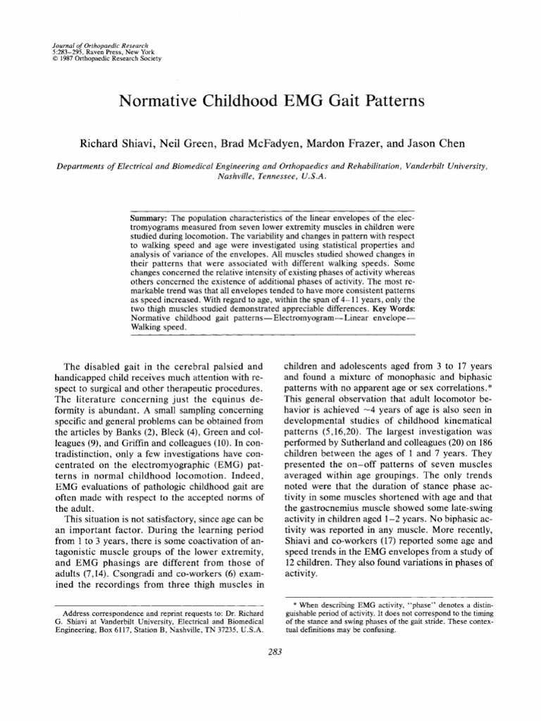 Normative Childhood Emg Gait Patterns: Richard Shiavi, Neil Green, Brad ...