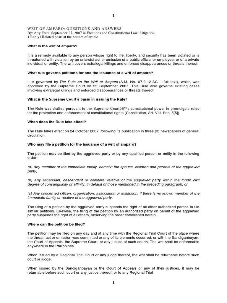 Writ of Amparo | PDF | Writ | Judge