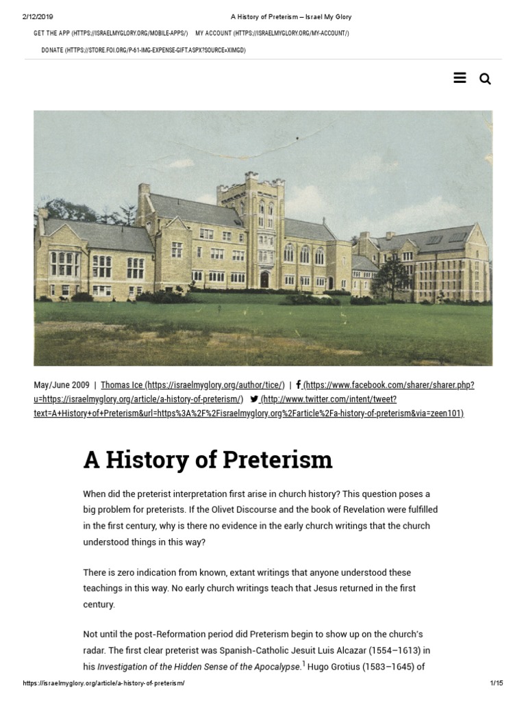 A History Of Preterism Israel My Glory Pdf Christian Eschatology
