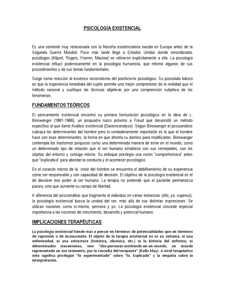 PSICOLOGÍA EXISTENCIAL | PDF | Existencialismo | Psicoanálisis