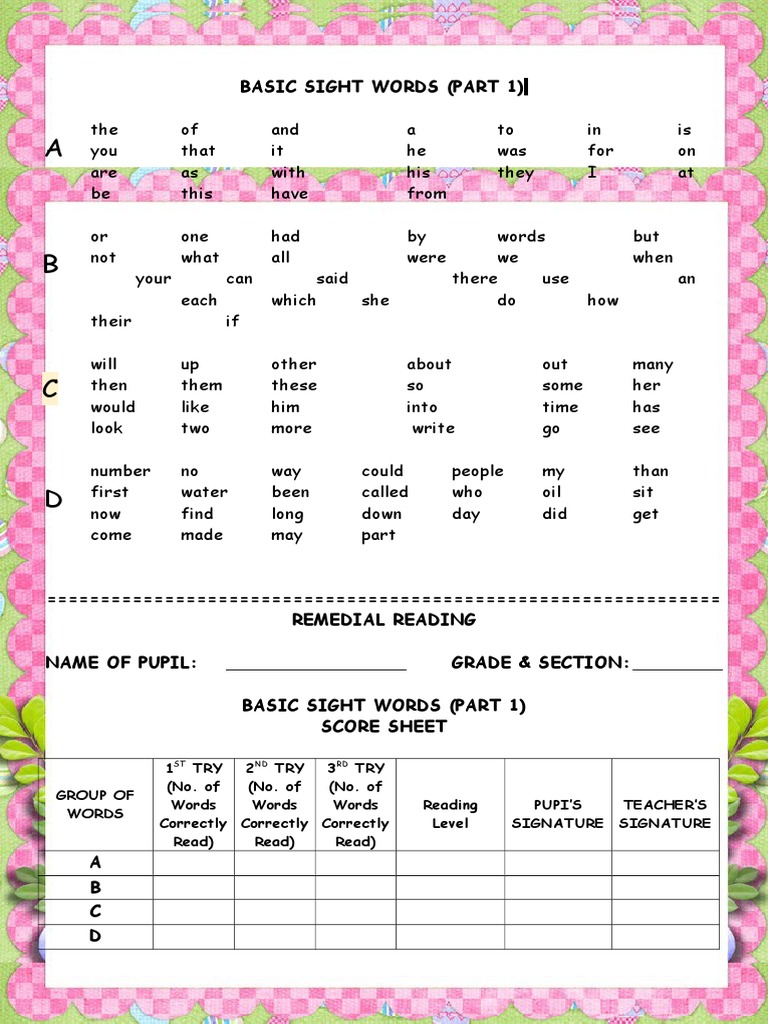 Basic Sight Words and Sentences Guide | PDF | Phrase | Nature