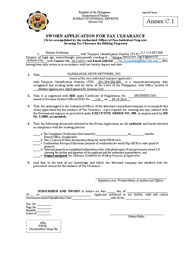 Annex C.1 2019 | PDF | Identity Document | Document