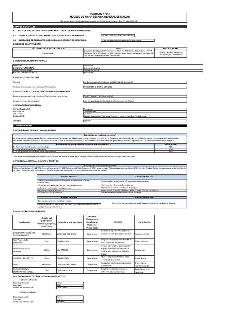 Modelo Ficha Tecnica PDF | PDF | Valor presente neto | Evaluación