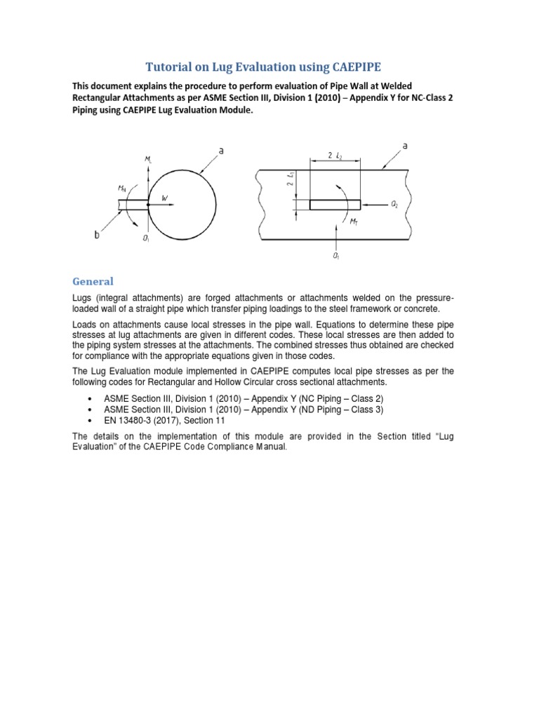 CAEPIPE Lug Evaluation Tutorial | PDF | Pipe (Fluid Conveyance) | Stress (Mechanics)