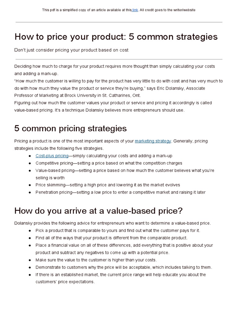How To Price A Product | PDF | Pricing | Economics
