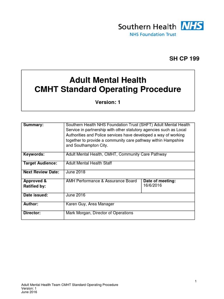 Adult Mental Health Team CMHT Standard Operating Procedure | PDF ...