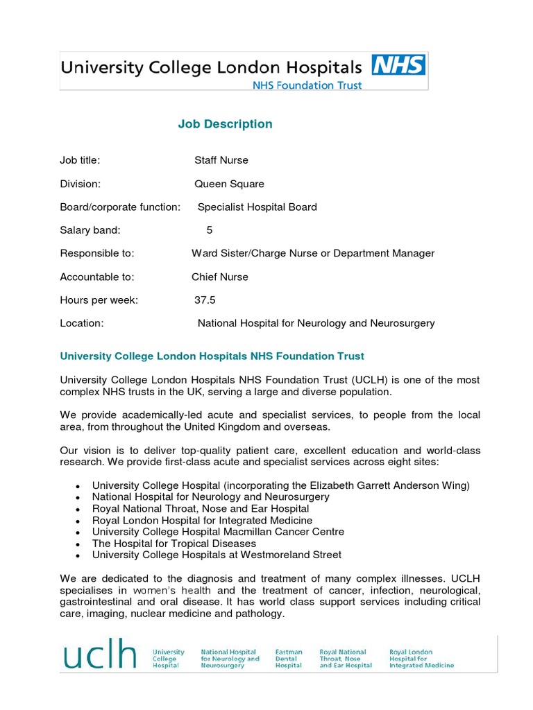 Job Description: University College London Hospitals NHS Foundation ...